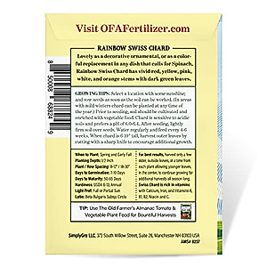 The Old Farmer's Almanac Heirloom Swiss Chard Seeds (Rainbow Mixture) - Approx 120 Seeds - Non-GMO, Open Pollinated, USA Origin