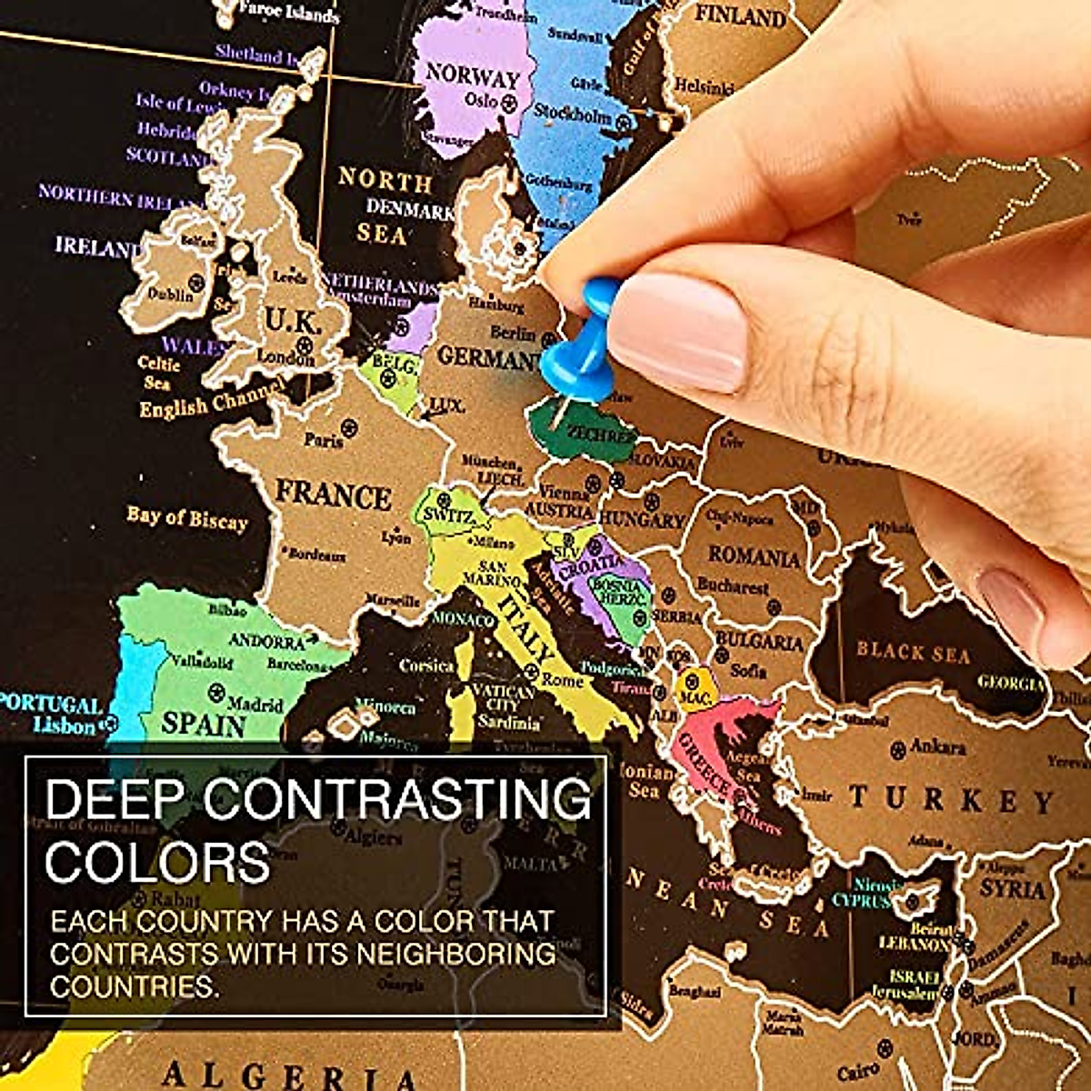 Scratch Off map 16x24 Black Gold Detailed USA States Deluxe Tracker Pin World Map MyMap Travel map Wall Poster Push pin map Includes Pins Tube Poster Map to Scratch Wall Décor Birthday Gift IDea…