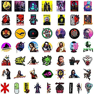 Cherubcare 50Pcs Cyberpunk 2077 Stickers Pack-Cool Vinyl Waterproof Sticker-Water Bottle Computer Laptop Skateboard Stickers for Adult Teen Kid Girls Boys