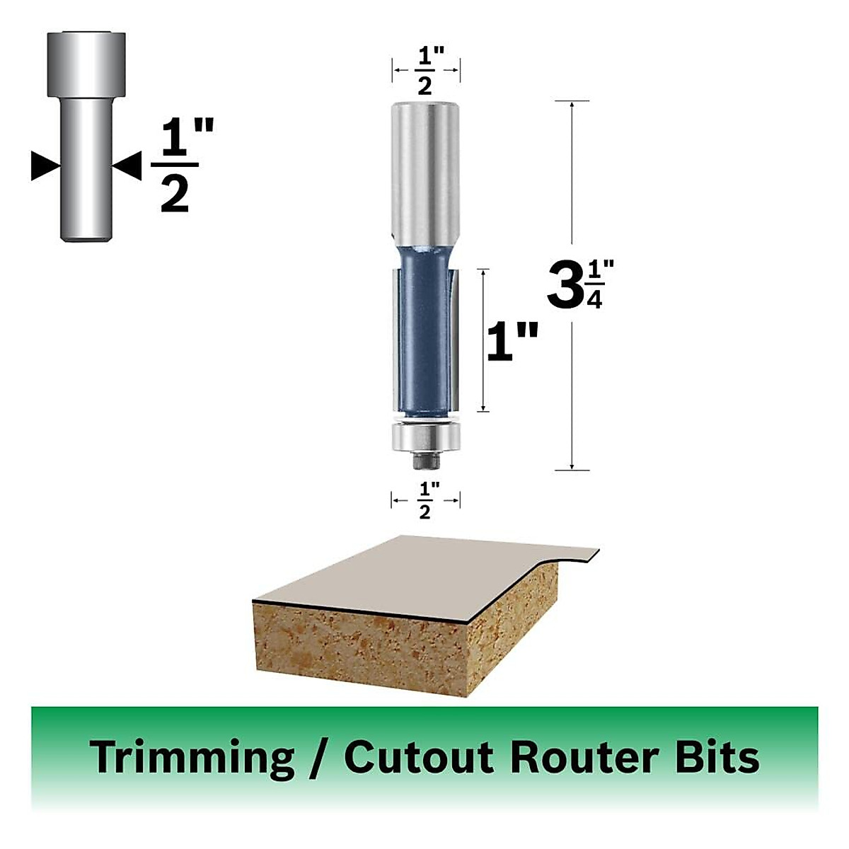 Bosch 85441M 1/2 In. x 1 In. Carbide Tipped 2-Flute Flush Trim Bit