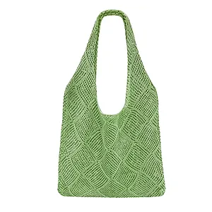 SUOSDEY Crochet Mesh Beach Tote Bag, Cute Summer Aesthetic Knit Bag for Women,green