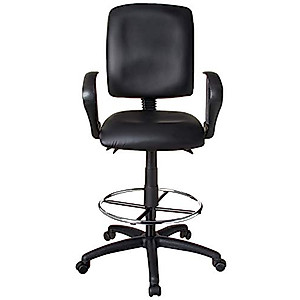 Boss Office Products Multi-Function LeatherPlus Drafting Stool with Loop Arms in Black