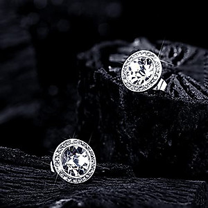 8 Pairs Rhinestone Earrings Competition Dance Earrings for Women Crystal Stud Earrings Round Diamond Earrings Halo Jewelry for Dance Competitions Stage Performance Bridal Party (Silver, 14 mm)