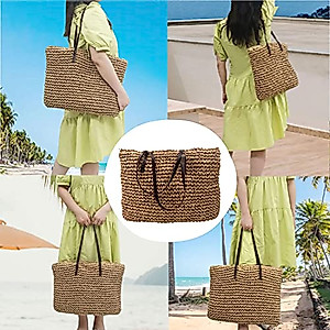 Abuyall Straw Purses for Women Shoulder Handbags Weaving Summer Beach Tote Bag (Solid)