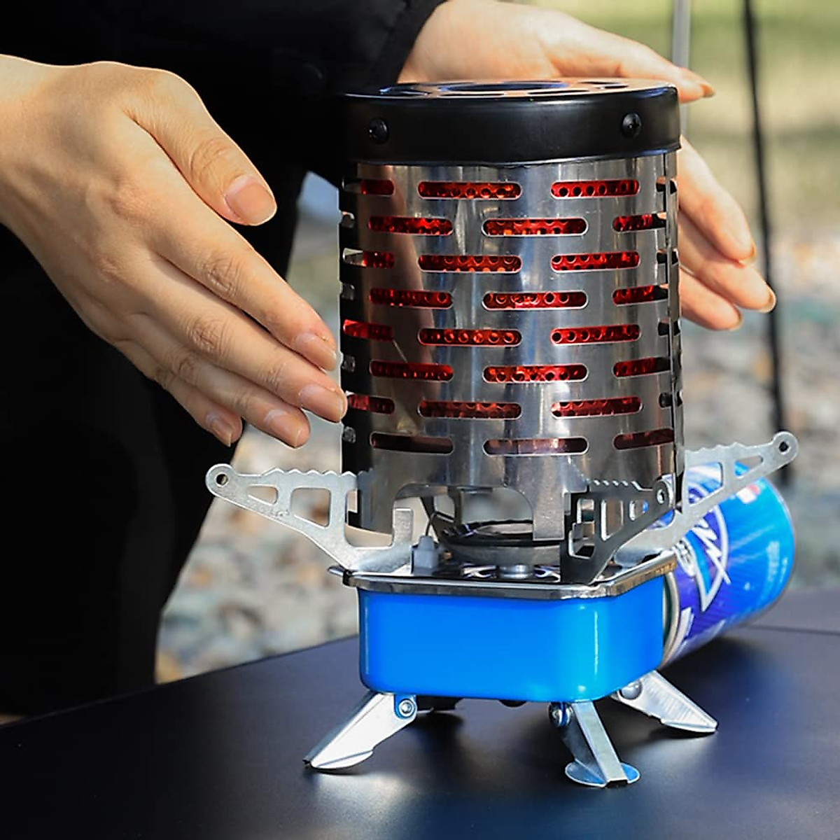 Camping Heated Stove,Outdoor Portable Stove Gas Heater Mini Stove Tent Heater Hand Warmer Winter Warm Stove For Indoor Outdoor Camping Hiking Equipment (Silver)