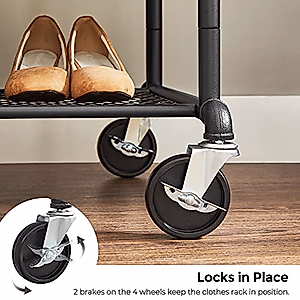 VASAGLE Rolling Clothes Rack, Double Rail Garment Rack on Wheels, Heavy-Duty Clothing Rack with Shelves, Industrial Pipe Design, Rustic Brown and Black URGR120B01