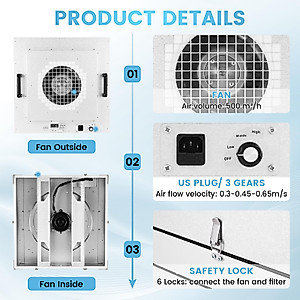 Updated Fan Filter Unit HEPA-Filter Laminar Flow Hood 22.6x22.6 Inch for Class 100 / ISO 5 Cleanliness Clean Room/Mycology Work/Mushroom with Safety Lock (110V)