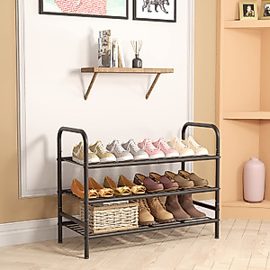 Huhote Metal Shoe Rack 3 Tiers Black Freestanding Shoe Organizer Storage Shelf, Storage Rack Space Saving Shoe Stand Shoe Shelf Garage Shelving for Entryway, Hallway, Living Room,Closet