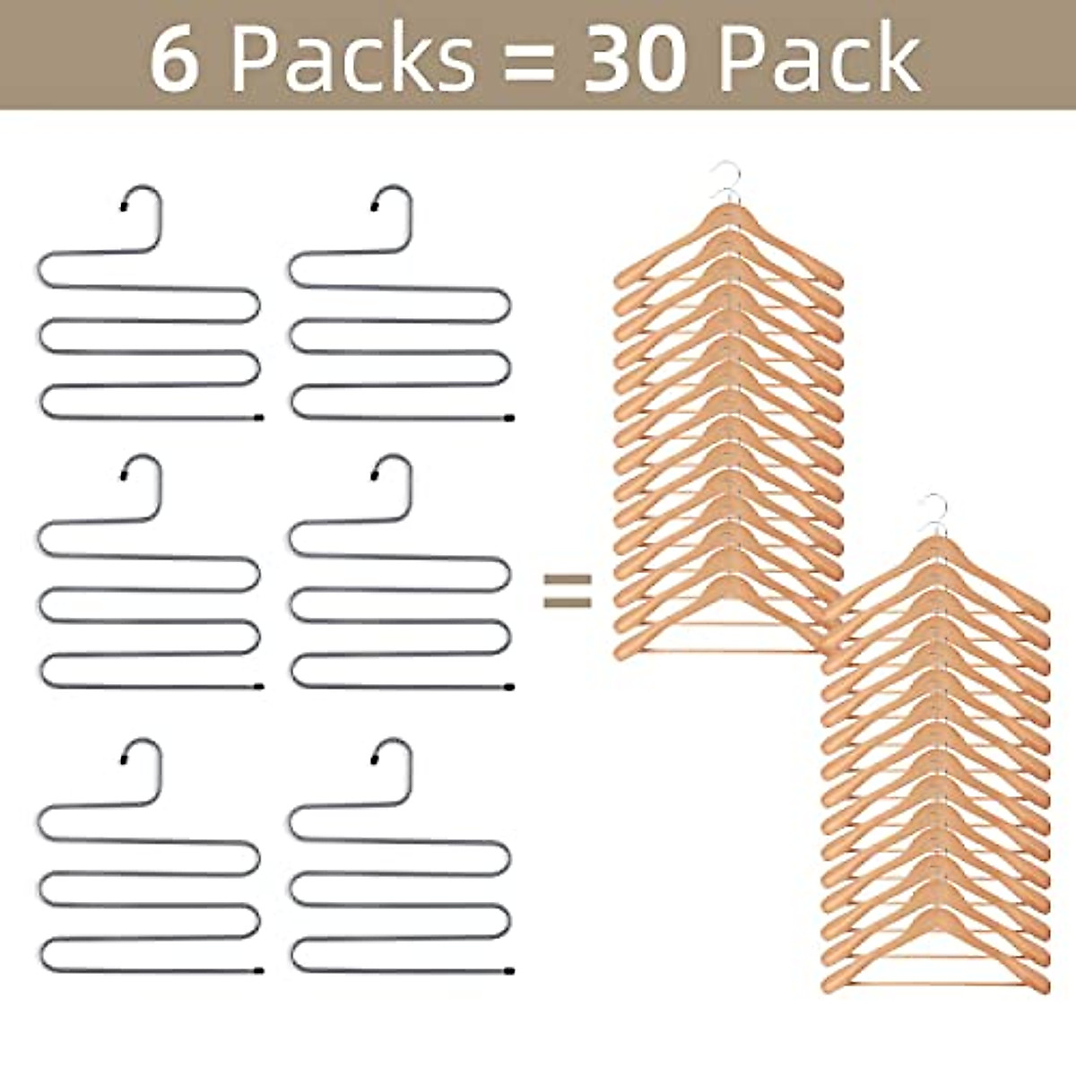 Pants Hanger Multi-Layer S-Style Jeans 6 PACKTrouser Hanger Closet Stainless Steel Rack Space Saver for Tie Scarf Jeans Clothes