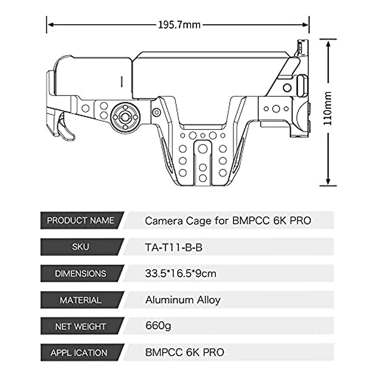 Tilta Camera Cage for BMPCC 6K Pro/G2 | Protective Gear | Mount Accessories | Compatible with Blackmagic Design Pocket Cinema Camera 6K Pro (Black, Basic Kit)