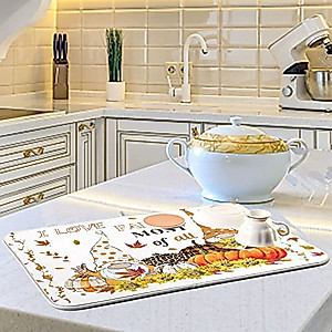 Kcldeci Autumn Fall Gnome Dish Drying Mat Kitchen Drying Pad Sunflower Pumpkin Dish Draining Mat Dish Rack Drainer Pad 18 x 24