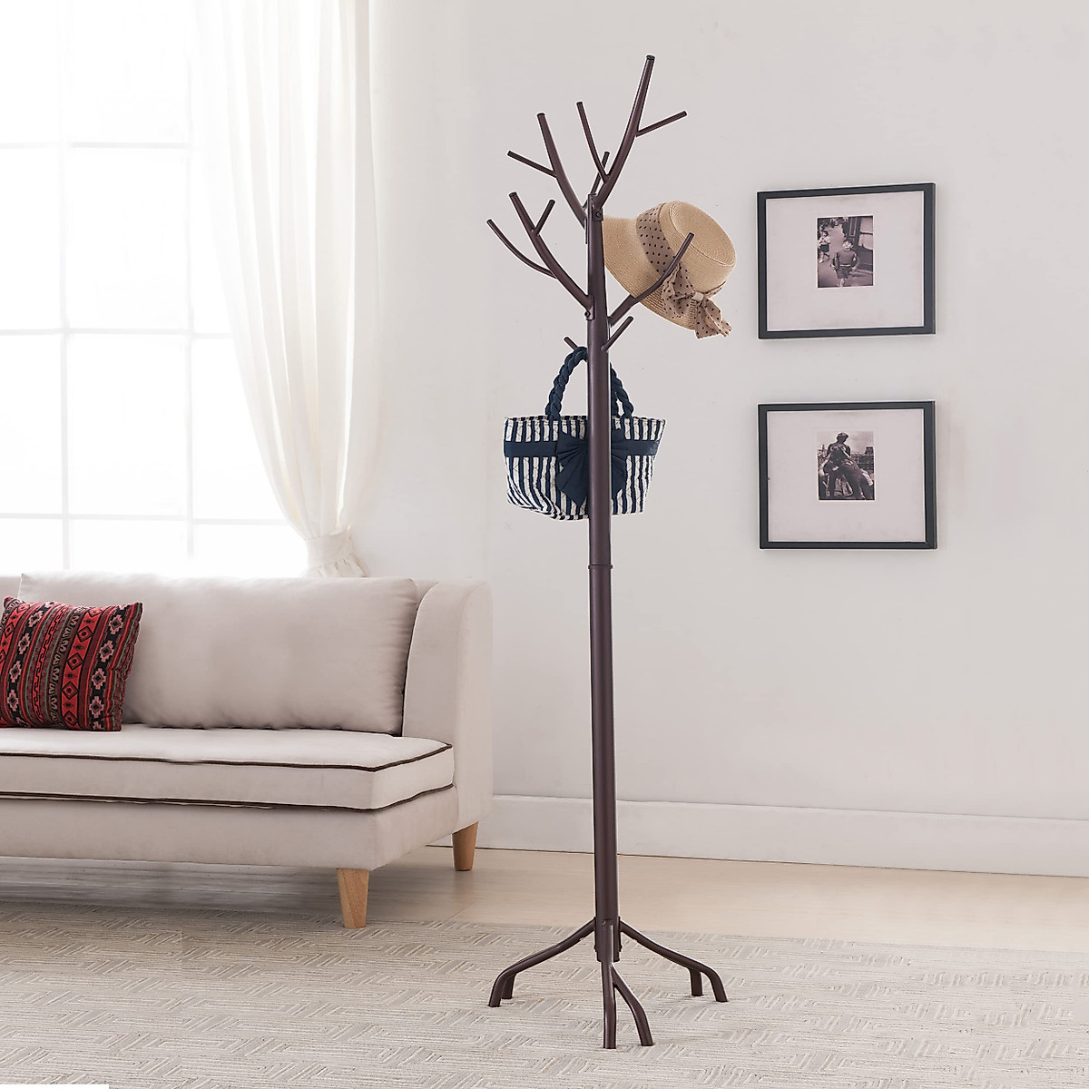 Kings Brand Furniture - Metal Hall Tree Freestanding Coat & Hat Rack with Branches, Bronze