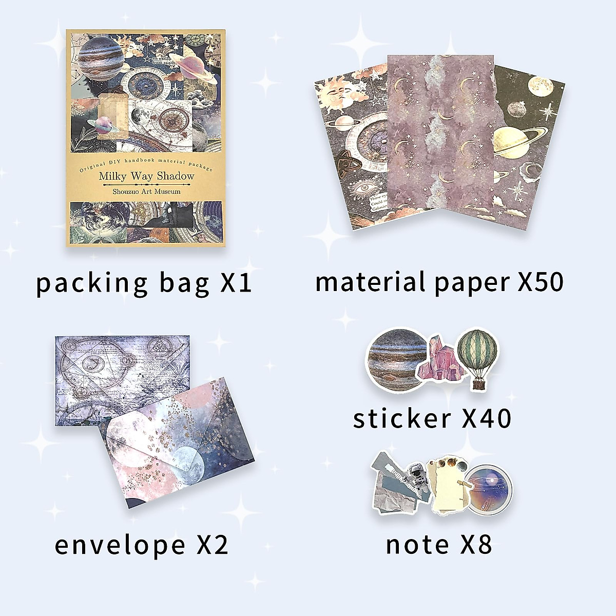 Chuchengio 100Pcs Scrapbook Craft Paper Kit for Scrapbook Journaling Supplies,Scrapbook Space Stickers Aesthetic for Scrapbooking Supplies,