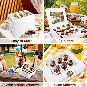 Luck.WH 12PCS Cupcake Boxes 12 Count Cupcake Container with Window White Cupcake Holder Holding 144 Cupcakes for Birthday Holiday Party Bakery Supplies(12.8"x 9.84"x 3.54")
