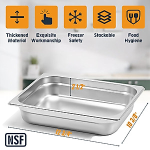 FUSON 4 Pack 1/2 Size 2 1/2 Inch Deep Anti Jam Steam Table Pan, NSF, Commercial 18/8 Stainless Steam Pan, Restaurant, Hotel