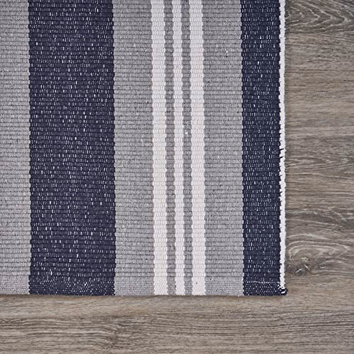 Lr Home Coastal Striped Reversible Runner Area Rug, 2'0"" x 6'0"", Ivory/Indigo/Navy (LR04706-IGF2060)