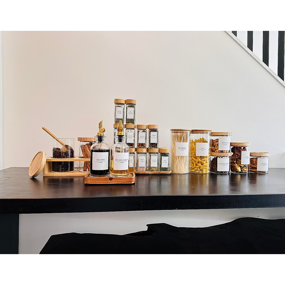 Minimalist 409-Piece Label Set: Elegant, Waterproof Stickers for organizing Global Spices, Pantry, Food Storage, Bathroom and Home Essentials Jars, Bins, and Containers