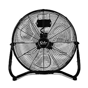 Simple Deluxe 20 Inch Pedestal Standing Fan, High Velocity,Black & 12 Inch 3-Speed High Velocity Heavy Duty Metal Industrial Floor Fans, Black