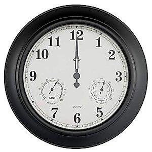 Pure Garden Thermometer 18" Metal Indoor/Outdoor Patio Wall Clock Black