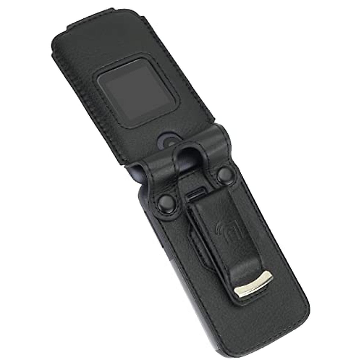 Case for Alcatel Go Flip 4 / TCL Flip Pro/TCL Classic Phone, Nakedcellphone [Black Vegan Leather] Form-Fit Cover with [Built-in Screen Protection] and [Metal Belt Clip]