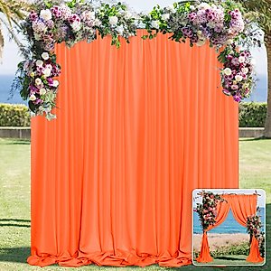 MYSKY HOME 10ft x 10ft Curtains Orange Backdrop Curtains for Parties Wedding Curtains Stage Curtains Rod Pocket Panel Light Filtering Sliding Drapes Backdrop for Baby Showers, 5ft x 10ft, 2 Panels