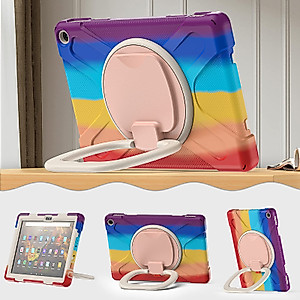 360 ° Rotation Portable Case for Fire HD 10 & 10 Plus Tablet (11th Generation, 2021 Release) Rugged Case Rotating Stand Hand Strap Shoulder Carrying Strap Outdoor Cover (Colourful Red)