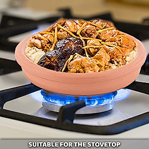 Handmade Clay Roaster Pan Set of 2, Lead-Free Terracotta Pots for Cooking, Meat, Vegetables, or Mushrooms, Unglazed Round Earthenware Pottery Cookware Suitable for Stovetop and Oven-Cooking