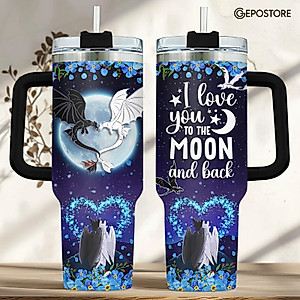 GEPOSTORE Valentines Gifts for Him Her, Dragon Couple 40oz Tumbler with Handle, Movie Characters Cup, Gifts for Cartoon Fan