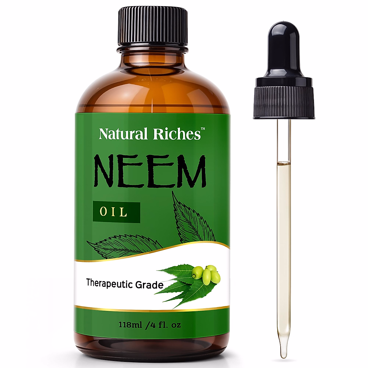 Natural Riches Neem Oil for Skin Care Cold Pressed, 100% Pure. Great for Hair Care, Skin, Nails, Acne Anti-Aging Moisturizer - You can also use it on plants. 4 fl. oz.