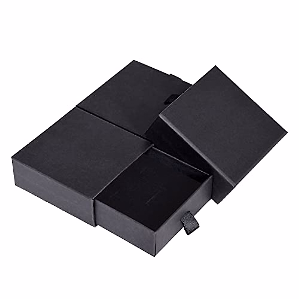 12 Pack Set Cardboard Drawer Display Jewelry Boxes, driew 3.5x3.5 1.4inch Black Gift Boxes Thick Paper Box Bulk Jewelry Gift Packaging Gift Case Sponge Insert and Lids Small Kraft Paper Box for Rings Pendants Earrings Necklaces