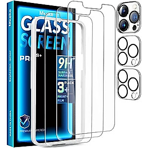 Mkeke Compatible for iPhone 13 Pro Max Screen Protector, Tempered Glass Screen Protector for iPhone 13 Pro Max with Camera Lens Protector 6.7 inch 3 Pack