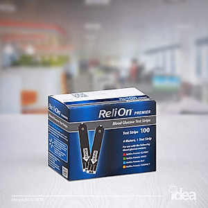 Reli On Premier Blood Glucose Testing Strips | Glucose Test Strips | Test Strips for Diabetes | Blood Sugar Strips | Diabetic Test Strips | Relion Premier Test Strips 100 Count 1 Pack + B. Idea Guide