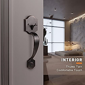 KNOBWELL 1 Pack Single Cylinder HandleSet Double Side Door Handle (for Entrance and Front Door) Reversible for Right and Left Handed Doors Handle Set Oil Rubbed Bronze Finish