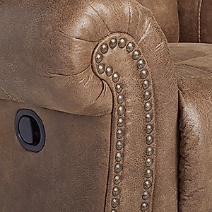 Signature Design by Ashley Larkinhurst Faux Leather Manual Rocker Recliner with Nailhead Trim, Brown