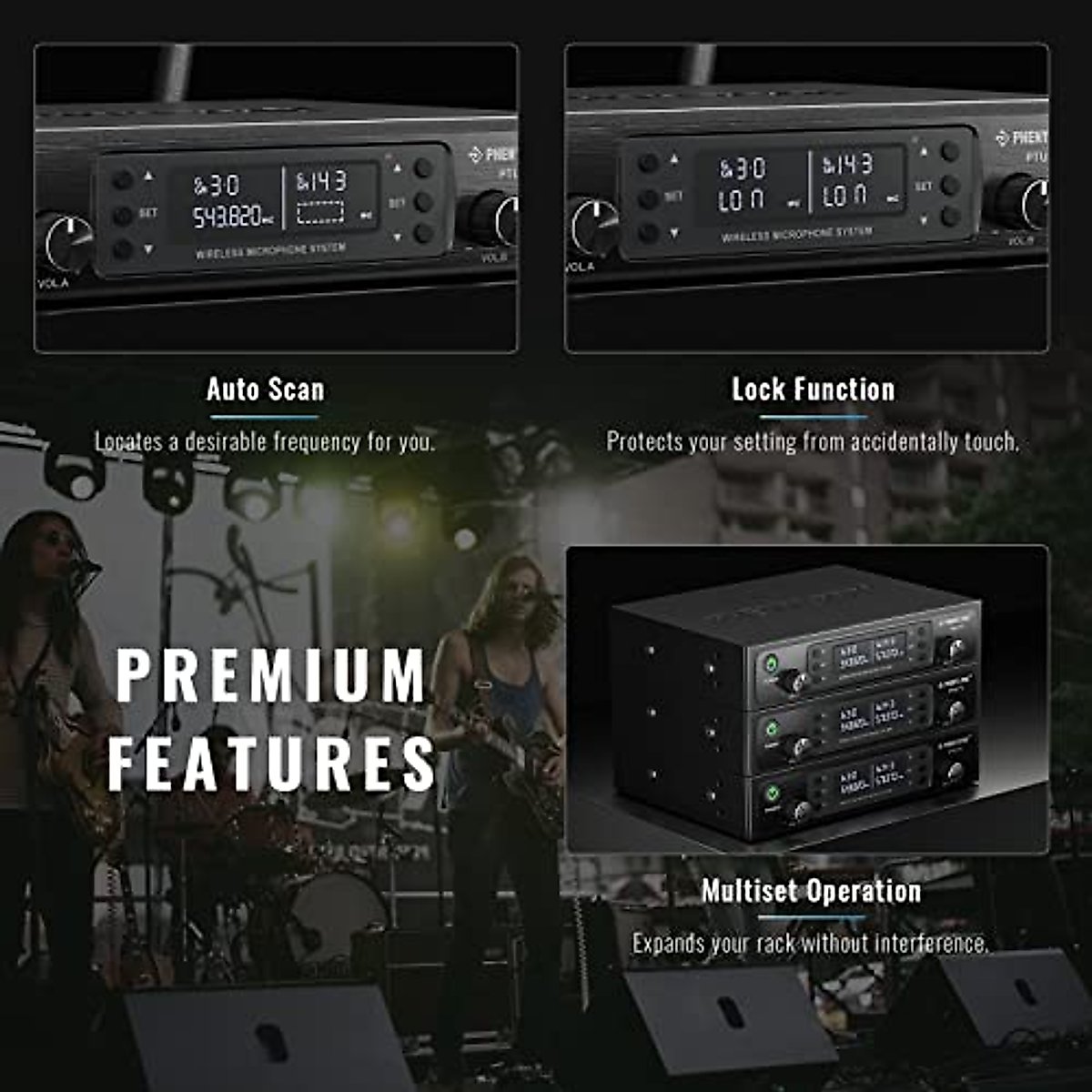 Phenyx Pro Wireless Microphone System, Dual Mic Set with Handheld/Bodypack/Lapel Mics,Auto Scan, 2x100 UHF Frequencies,328ft Range,Cordless Microphone for Singing, Karaoke, Church(PTU-71-1H1B)