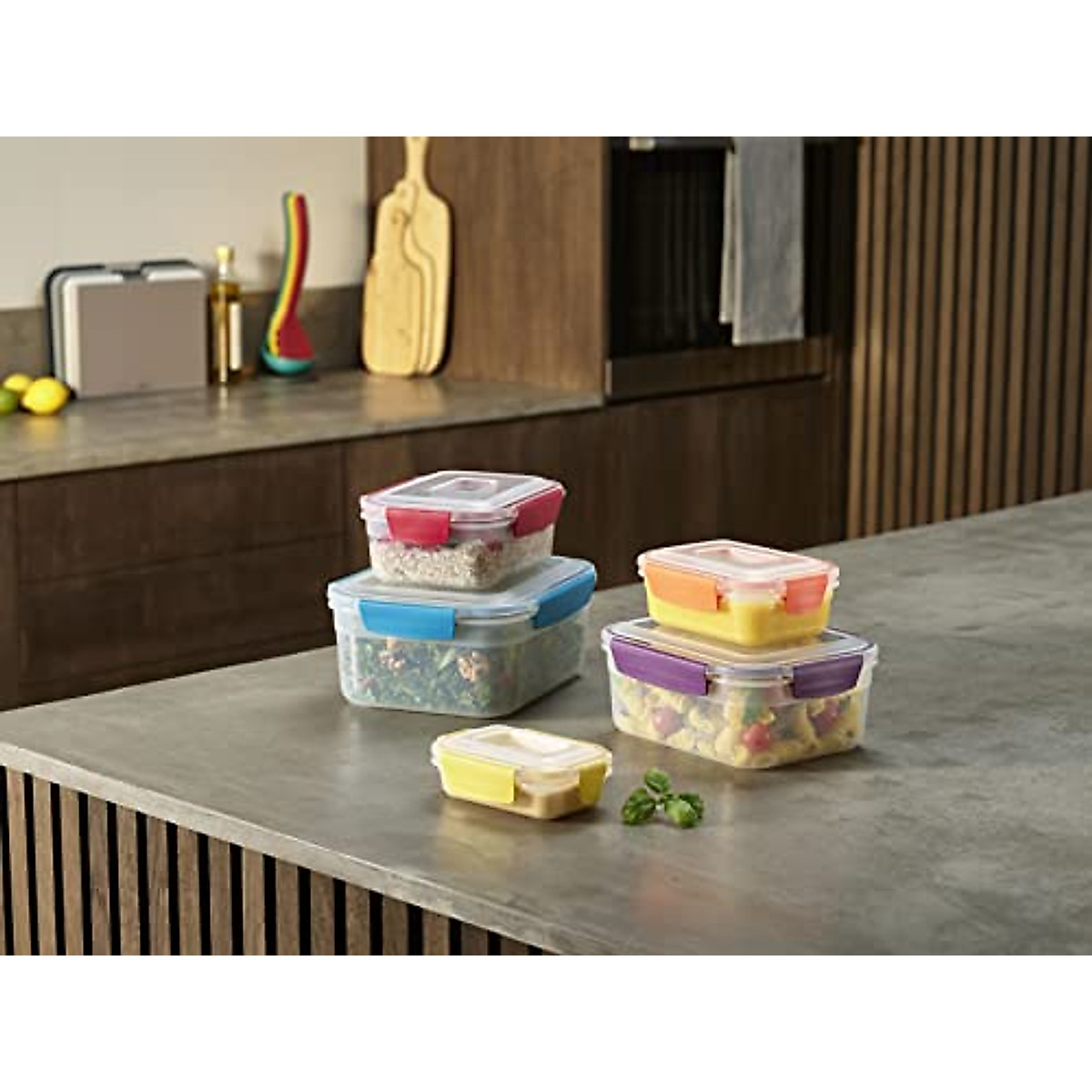 Joseph Joseph Nest Lock, 5 Piece Plastic Food Kitchen Storage Container set with lids, Leak Proof, Airtight, Space Saving, BPA free- Multicolour
