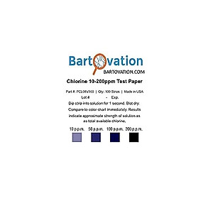 Three Pack Restaurant Sanitizer Chlorine Test Paper, 10-200 ppm [3 Vials of 100 Paper Strips]