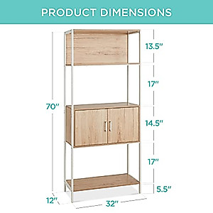 Best Choice Products 4-Tier Bookshelf, Tall Bookcase, Wood Storage Cabinet for Living Room, Bedroom, Entryway, Home Office w/Cabinet, Enclosed Storage, Shelf Space, Metal Sturdy Frame - Light Oak