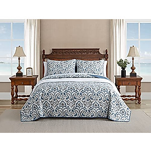 Tommy Bahama Home Quilt Set Reversible Cotton Bedding with Matchin Sham, All Season Home Decor, Twin, Cape Verde Smoke Grey/Blue