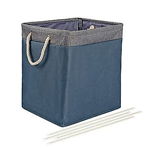 Amazon Basics Foldable Rectangular Fabric Laundry Hamper with Detachable Brackets, Large, Still Water Blue