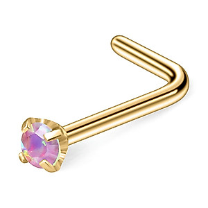 Ruifan 3PCS 20G 316L Surgical Steel 2mm Mix Color Opal Nose Rings Studs L-Shape Body Piercing Jewelry