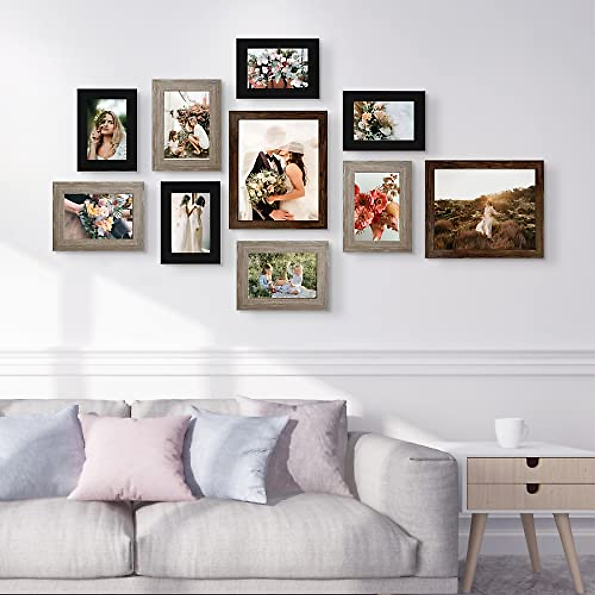 LUCKYLIFE Gallery Wall Frame Set, Picture Frames Collage 10-Pack for Wall or Tabletop with 8x10 5x7 4x6 Frames in 3 Different Finishes