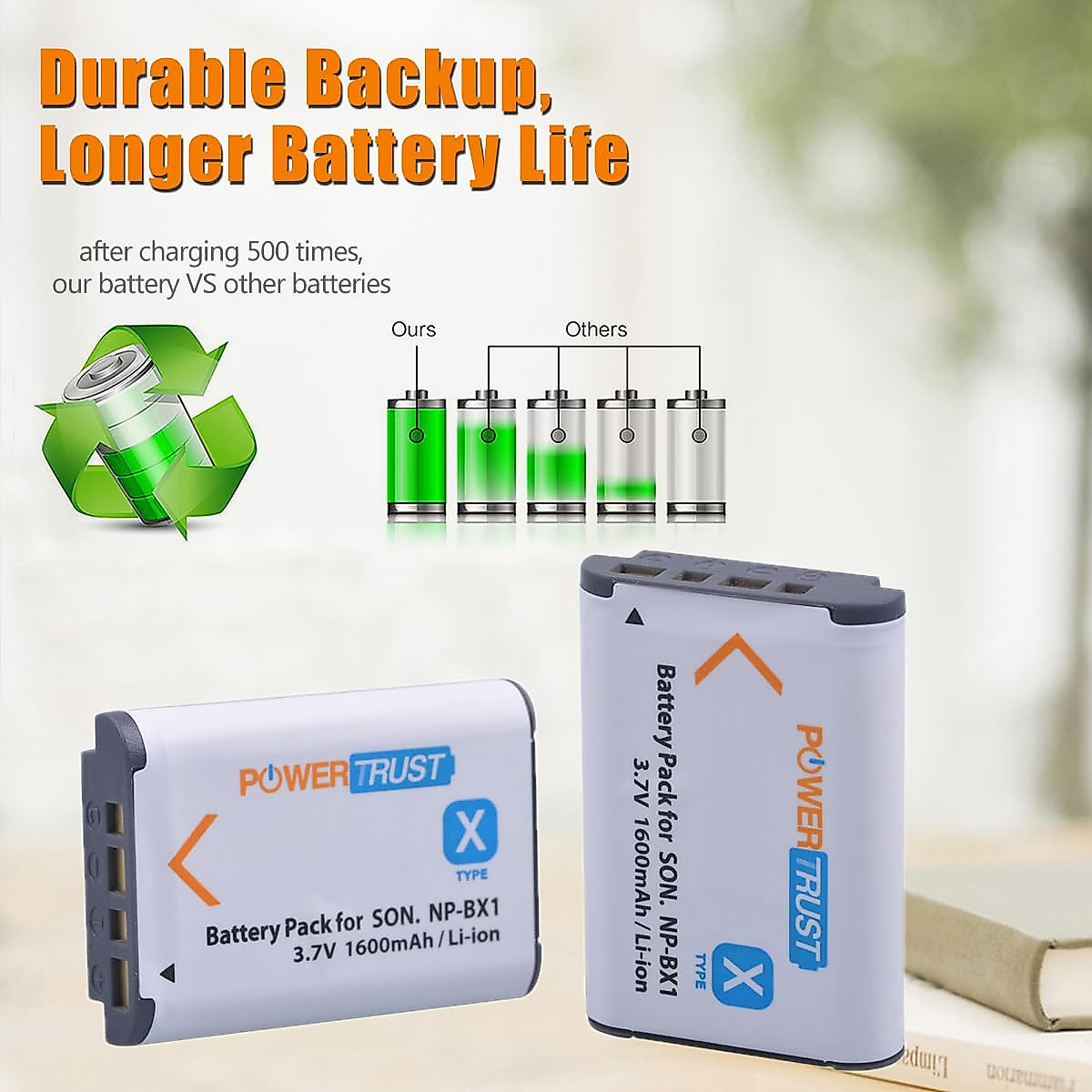 PowerTrust NP-BX1 Battery (2-Pack) and LED Charger for Sony NPBX1/M8, Cyber-Shot DSC-HX80, RX1, RX1R, RX100, RX1RII, HDR-CX240, HDR-PJ275, HDR-AS30V Camera Batteries