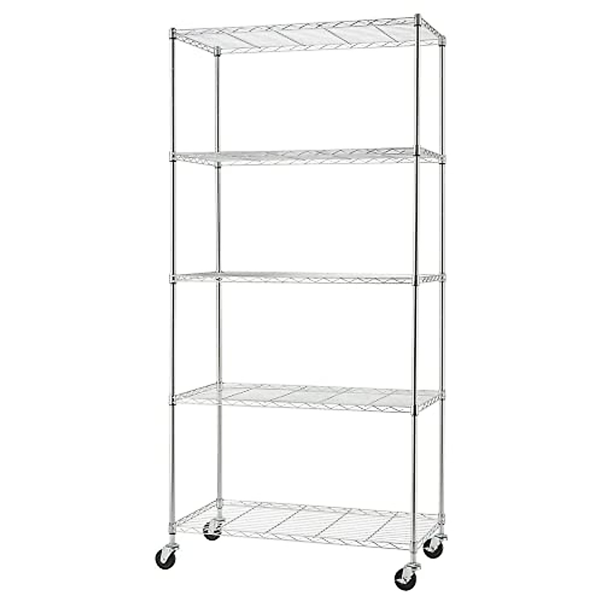 TRINITY Basics EcoStorage TBFZ-0933 5 Tier 36 x 18 x 76 Inch Adjustable Wire Shelving with Wheels for Home, Kitchen, Garage, or Business Use, Chrome