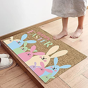 Arts Print Easter Bunny Kitchen Mats Set of 2,Colorful Rabbits Retro Texture Floor Mat,Non-Slip Durable Kitchen Rugs for Kitchen Sink,Laundry Room,15.7x23.6Inch+15.7x47.2Inch