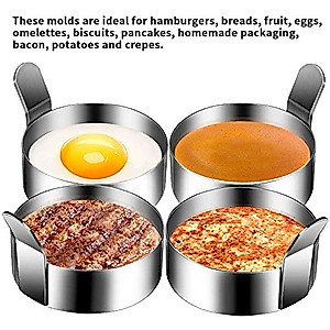 Winkeyes 4pcs 3.5 Inch Stainless Steel Round Pancake Rings Egg Rings, Non Stick Fried Egg Mold, Pancakes Maker Molds, Breakfast Egg Sandwich Cooker Maker (3.5inch)