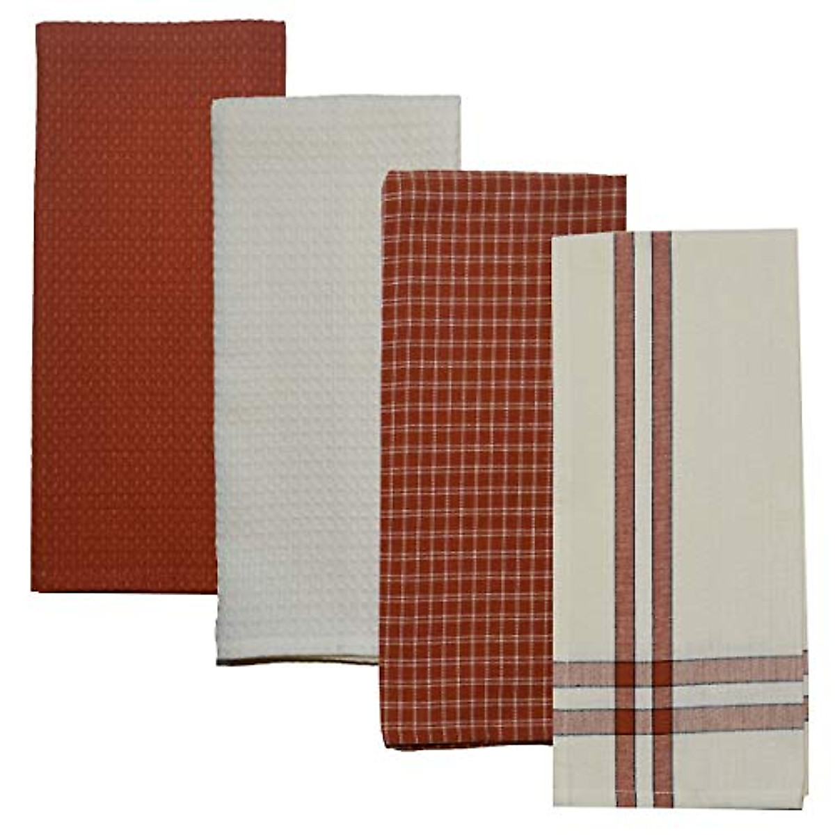 Dunroven House RVARTYTC Variety Kitchen Towel, Terra Cotta & Cream - Set of 4