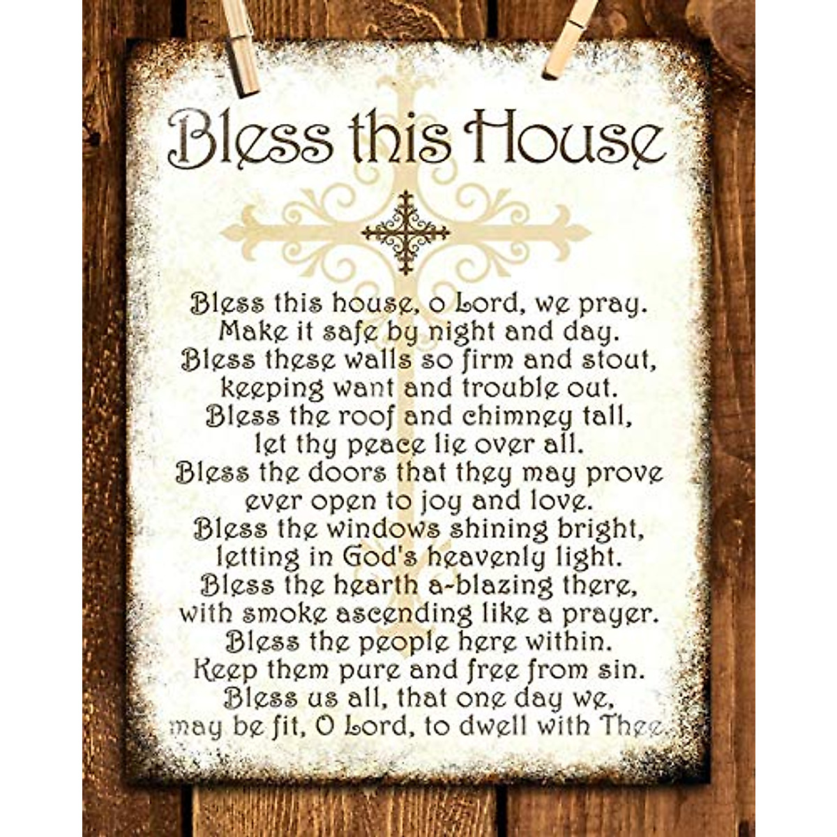 "Bless This House, O Lord, We Pray- Distressed Parchment Print- 8 x 10" Wall Art- Ready to Frame. Traditional Script Design-Home Décor- Kitchen Décor- Christian Gifts. Inspirational Prayer For All.
