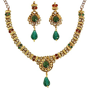 Touchstone Indian jewelry sets for women necklace set red green wedding artificial jewellery kundan gold earrings choker temple costume bollywood traditional sangeet necklaces in antique gold tone