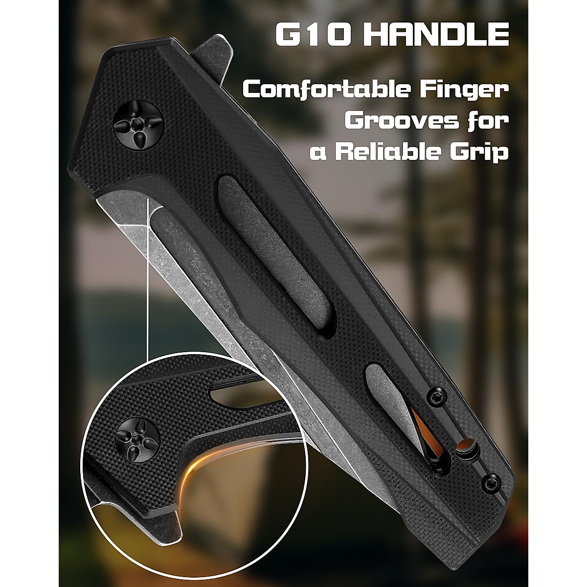 Dispatch Folding Pocket Knife with Clip, 3.58 Inch 8Cr13MoV Steel Clip Point Blade with G10 Handle, Tactical Pocket Knife for Men Outdoor Camping Hunting Hiking Survival Pocketknife